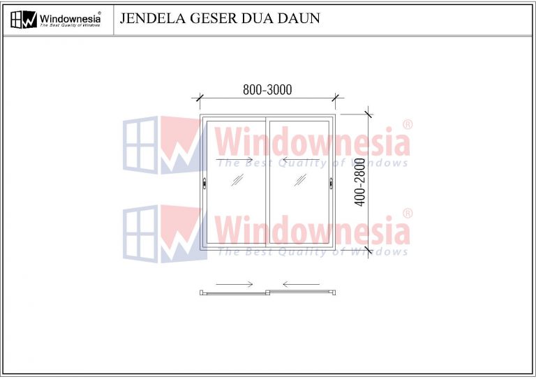 Ukuran dan Model Jendela 2 Daun UPVC / Aluminium